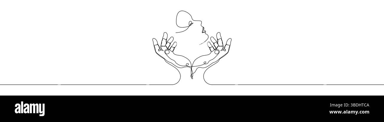 One line Face hand icon vector background. Face with hands icon ...