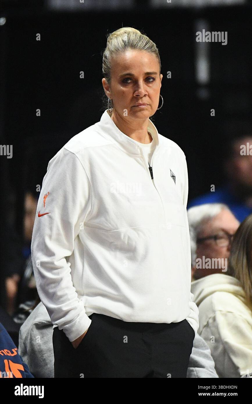 Uncasville, Connecticut, USA. 20th May, 2025. Las Vegas Aces head coach ...