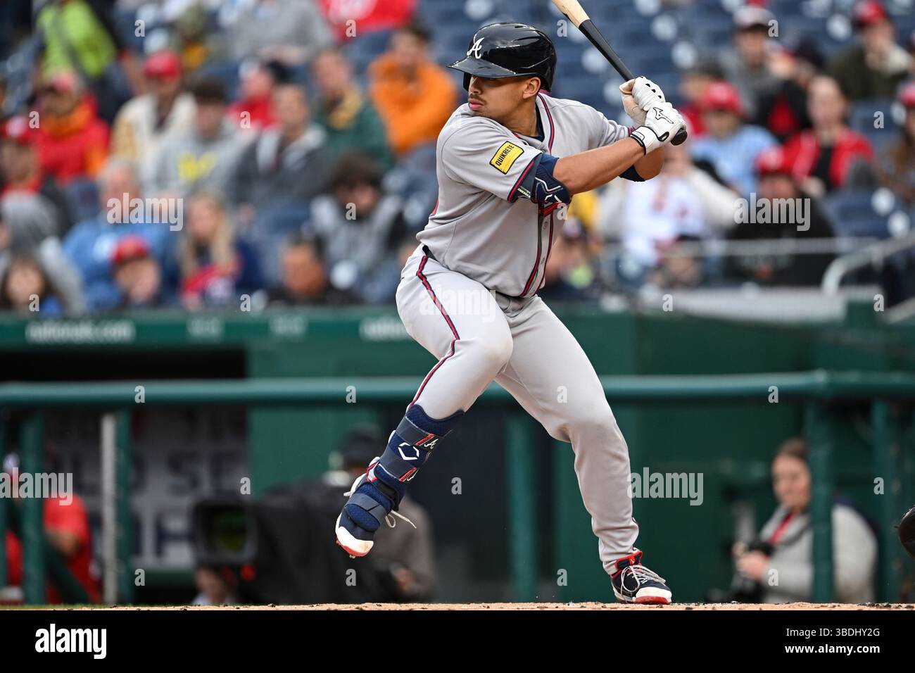 Atlanta Braves' Drake Baldwin at bat during the first inning of a ...