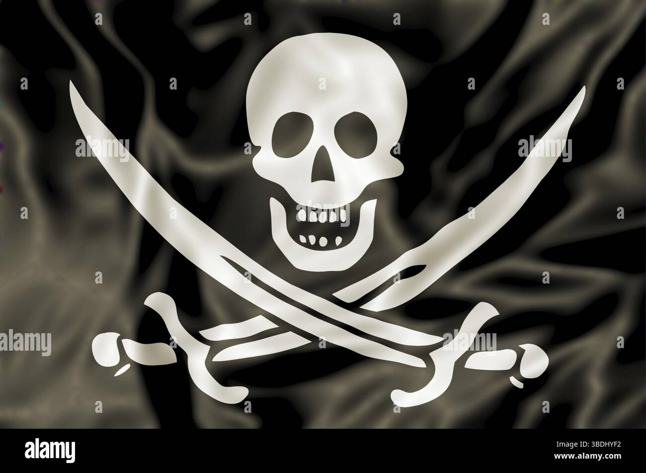 3D Pirate Flag of Calico Jack Rackham, white skull and swords crossing ...
