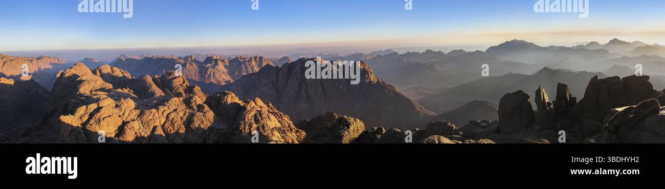 Panorama of Mount Sinai in Sinai Peninsula of Egypt. Dawn of the holy ...