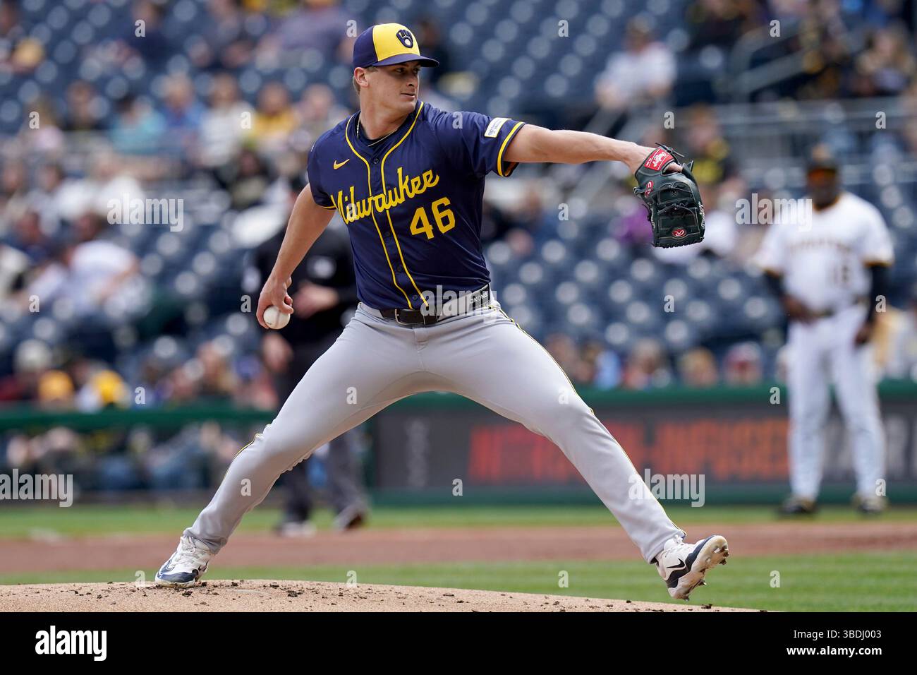 Milwaukee Brewers pitcher Quinn Priester delivers during the first ...