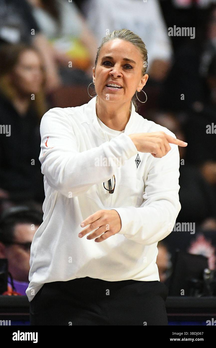 Uncasville, Connecticut, USA. 20th May, 2025. Las Vegas Aces head coach ...