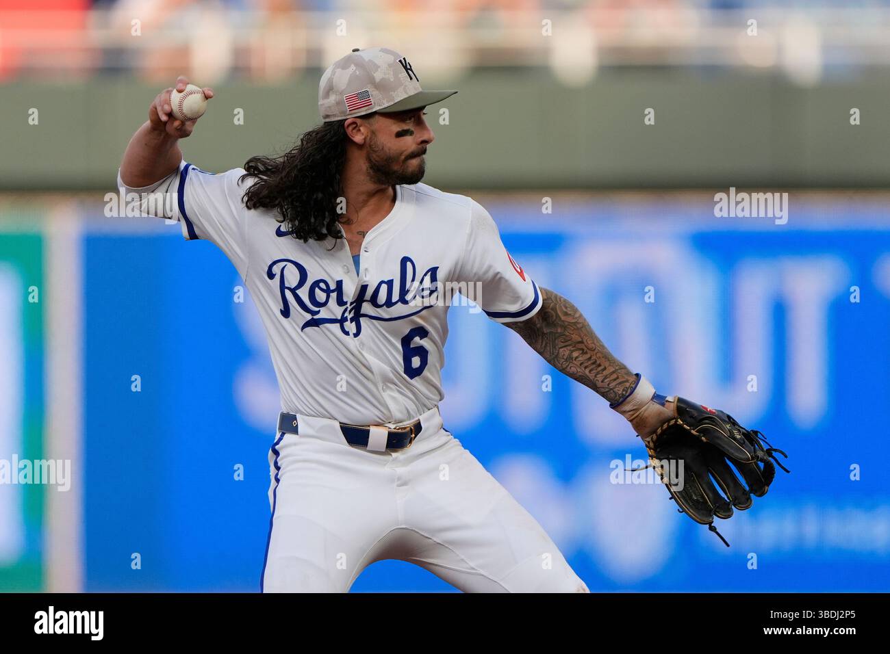 Kansas City Royals third baseman Jonathan India throws during the fifth ...
