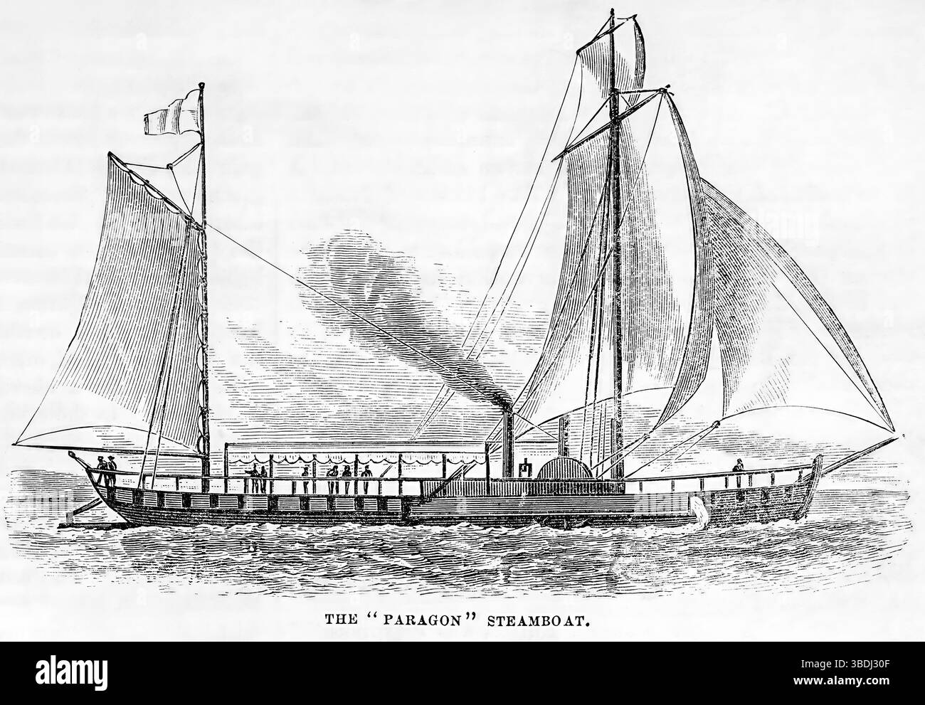 The Paragon steamboat. Depicts a steamship designed by Robert Fulton ...