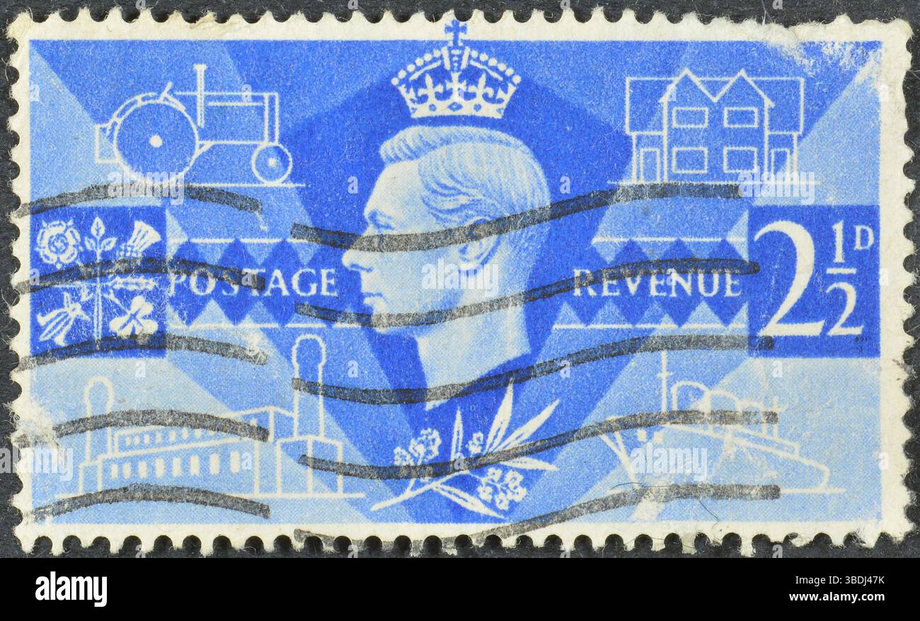 Cancelled postage stamp printed by United Kingdom, that shows Symbols ...