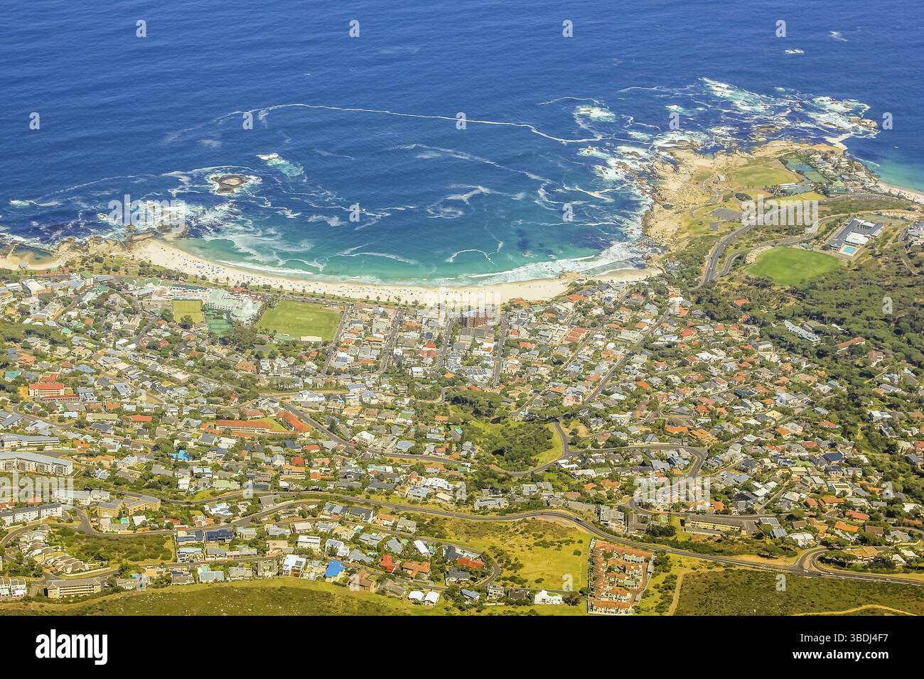 Aerial view of Camp's Bay Beach near Cape Town as seen from Lion's Head ...