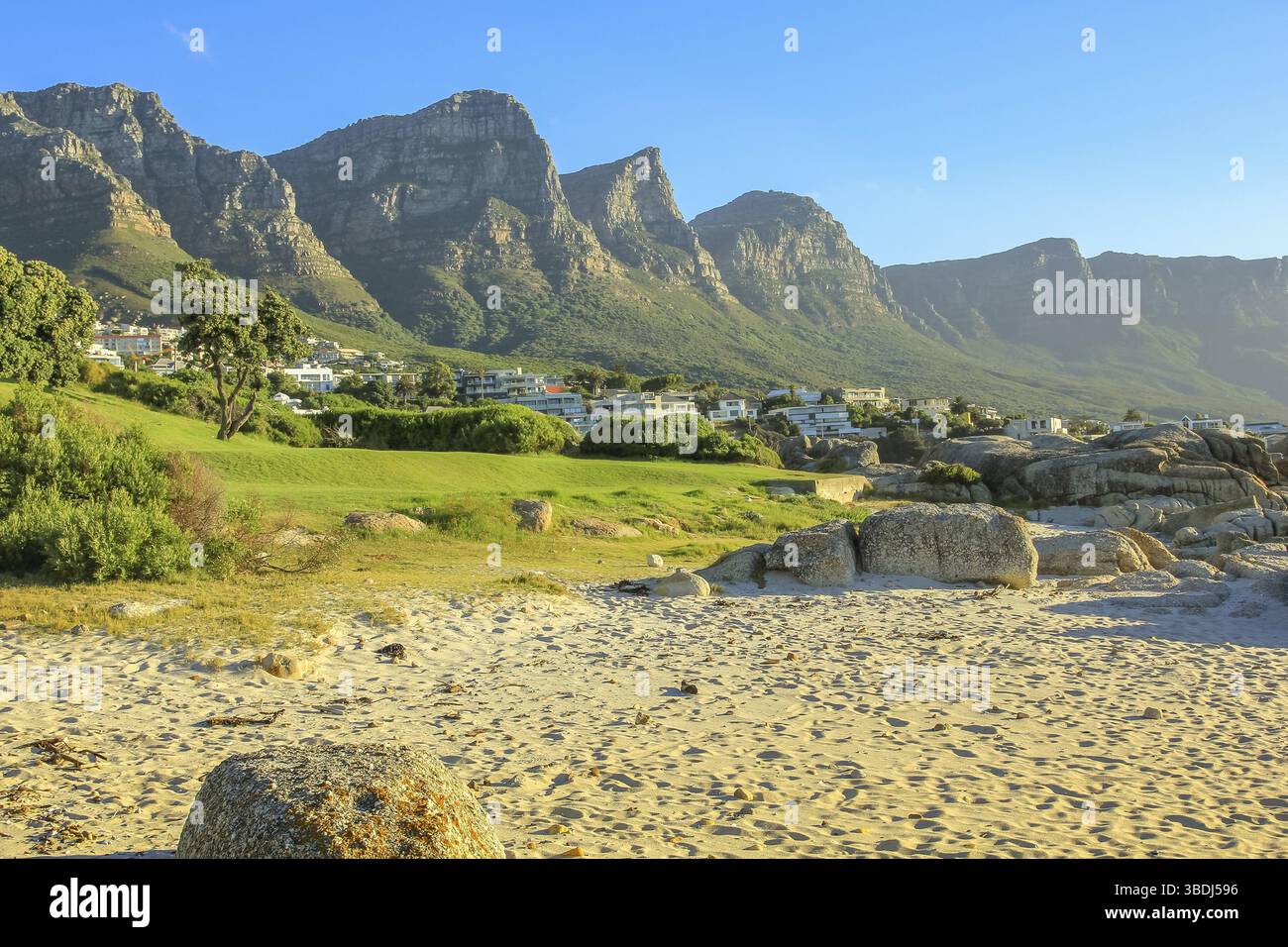 White long and spectacular beach of Camps Bay with Table Mountain ...