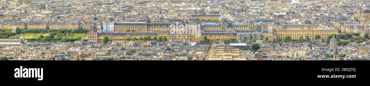 Aerial panorama of the long Louvre Museum palace Famous landmark of ...