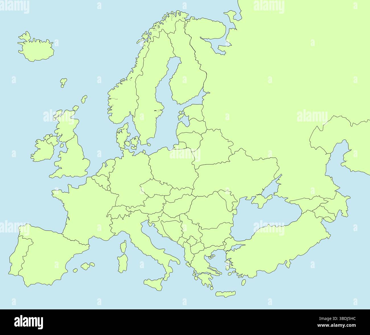 Colorful map of Europe on blue sea background Stock Photo - Alamy