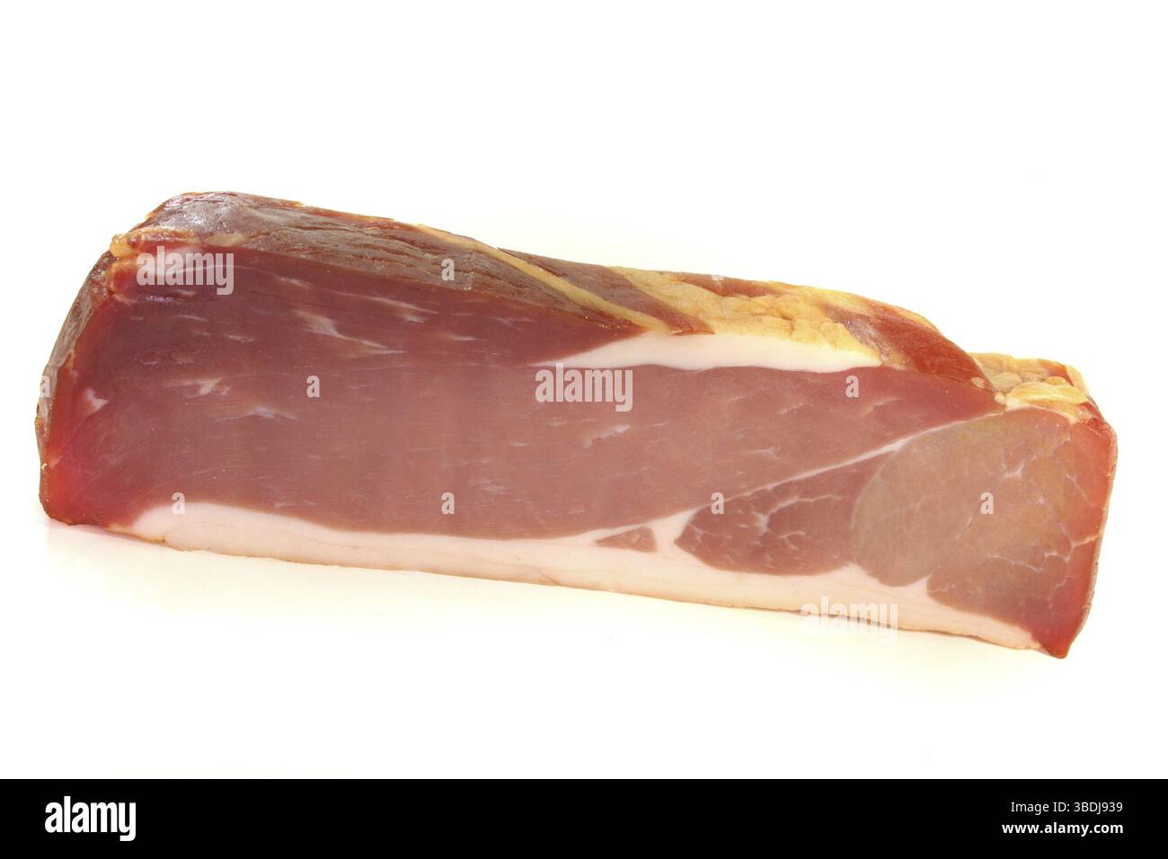 Smoked bacon with rind on a white background Stock Photo - Alamy