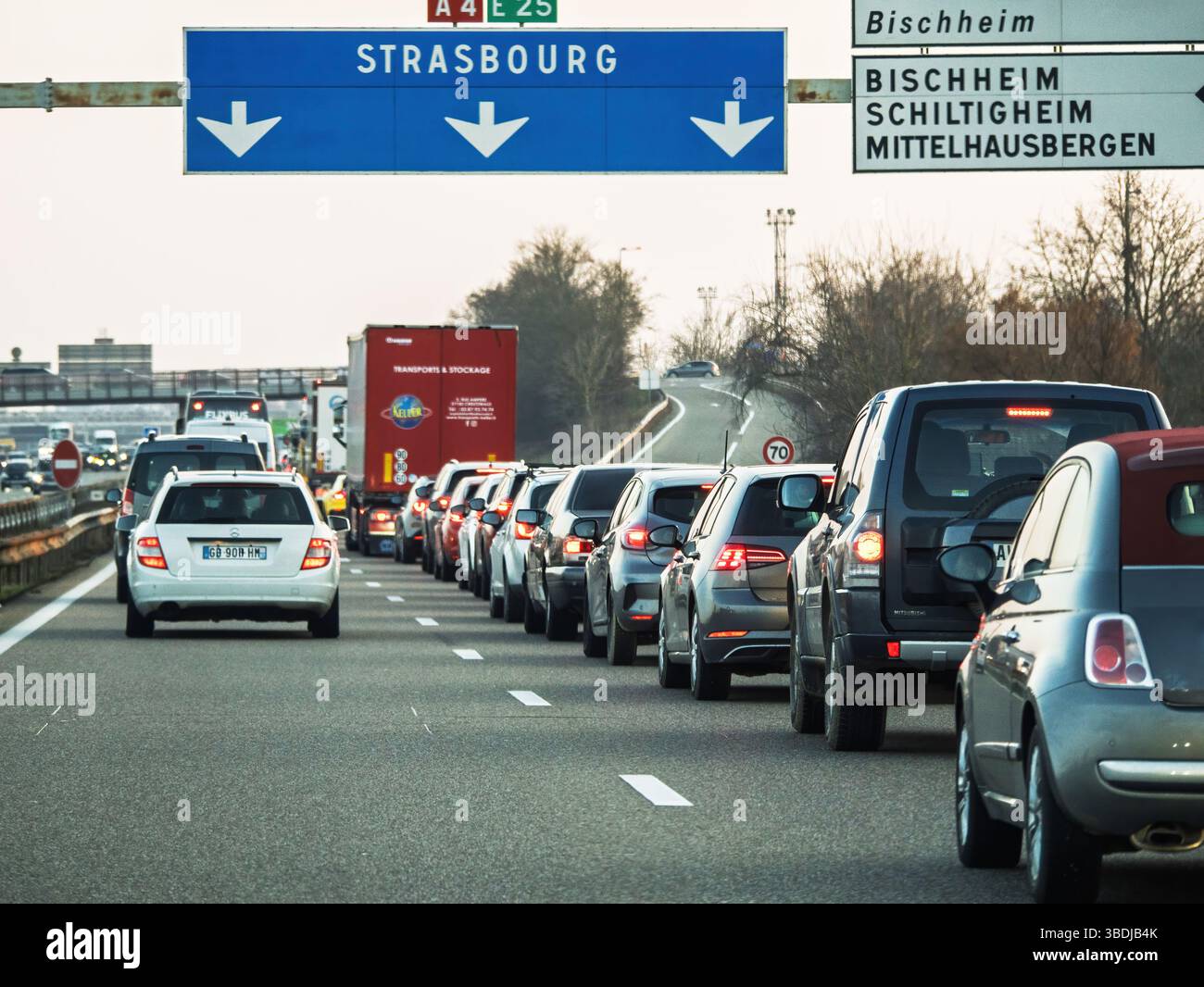 Strasbourg, France - Feb 18, 2025: Heavy traffic congestion on a French ...