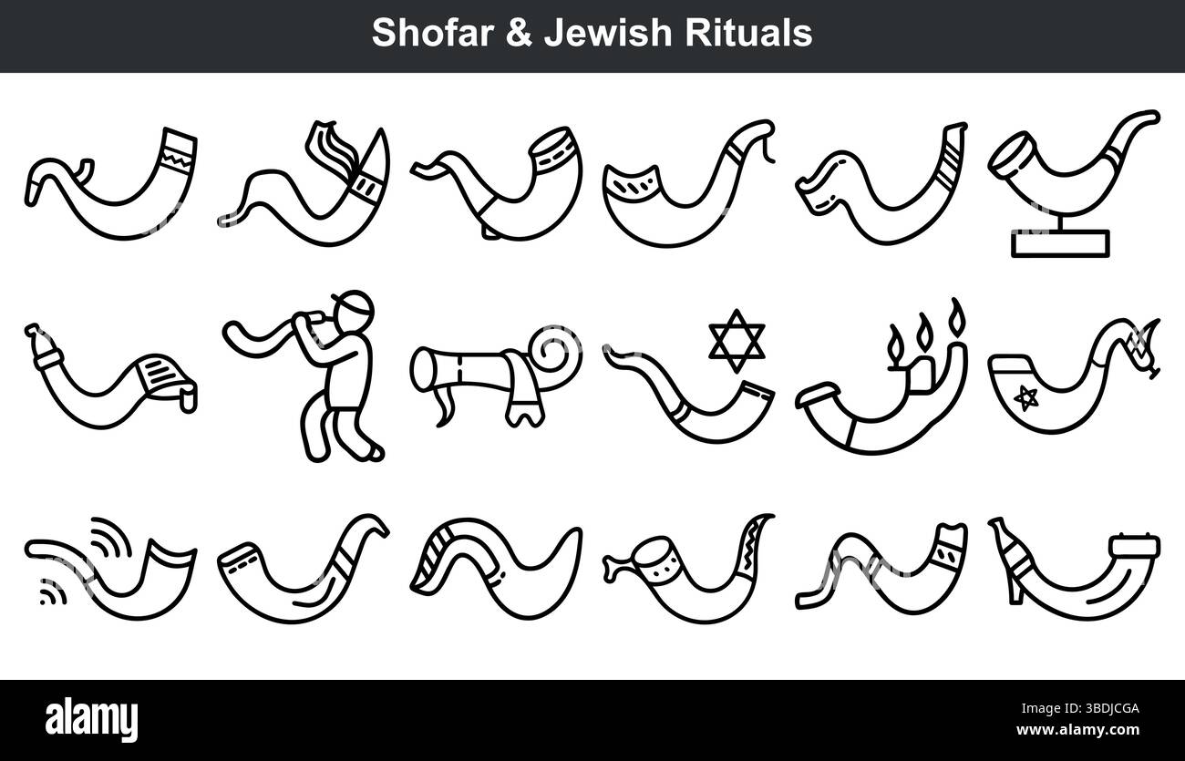 Rosh hashanah shofar jewish rituals icons symbols Stock Vector Image ...