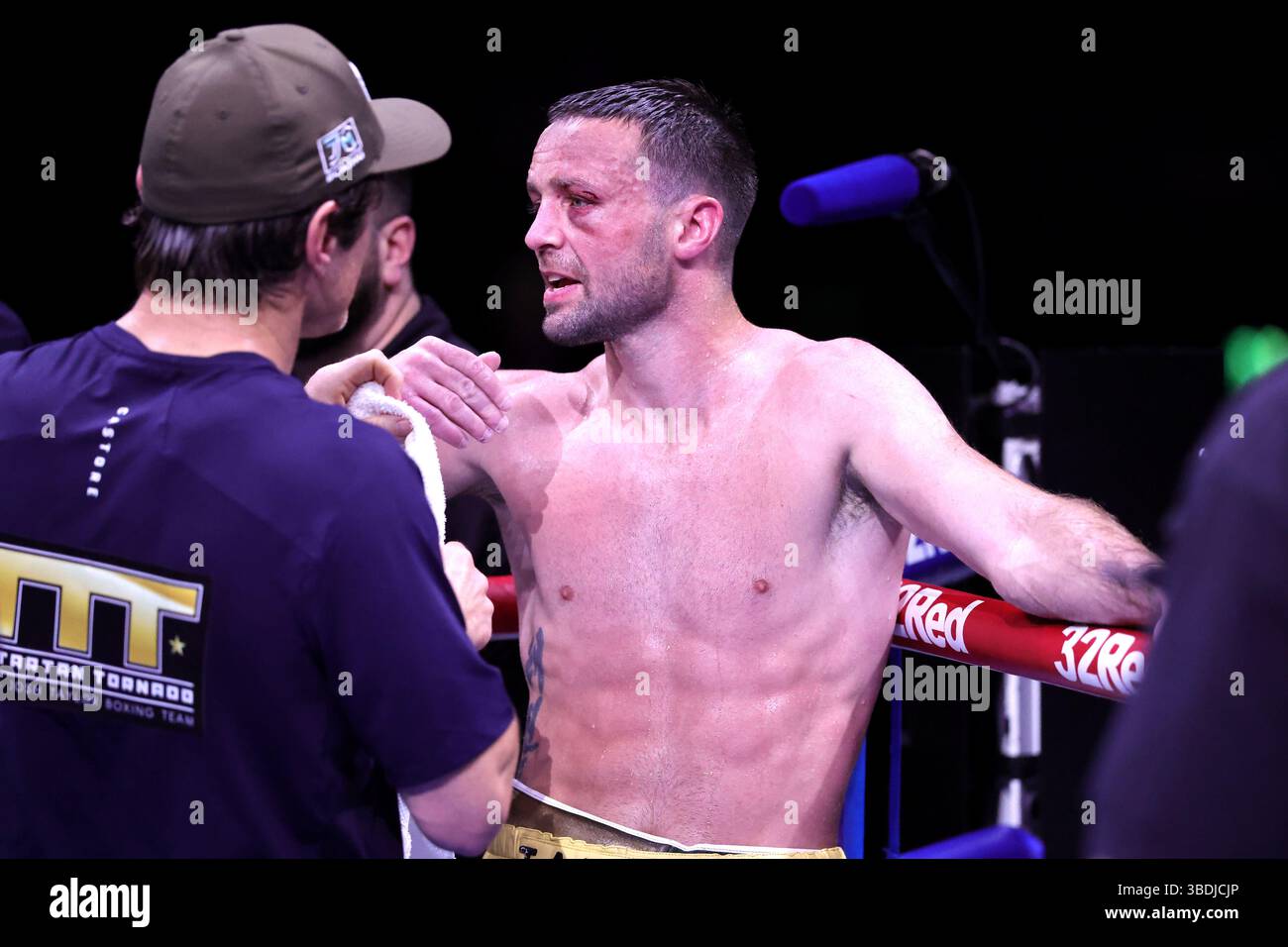 Josh Taylor reacts following defeat against Ekow Essuman (not pictured) in the WBO Global ...