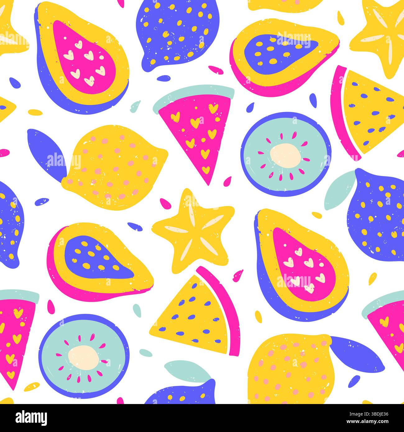 Tropical Exotic Fruit Pattern Crayon Bg Lemon Watermelon Kiwi Carambola ...