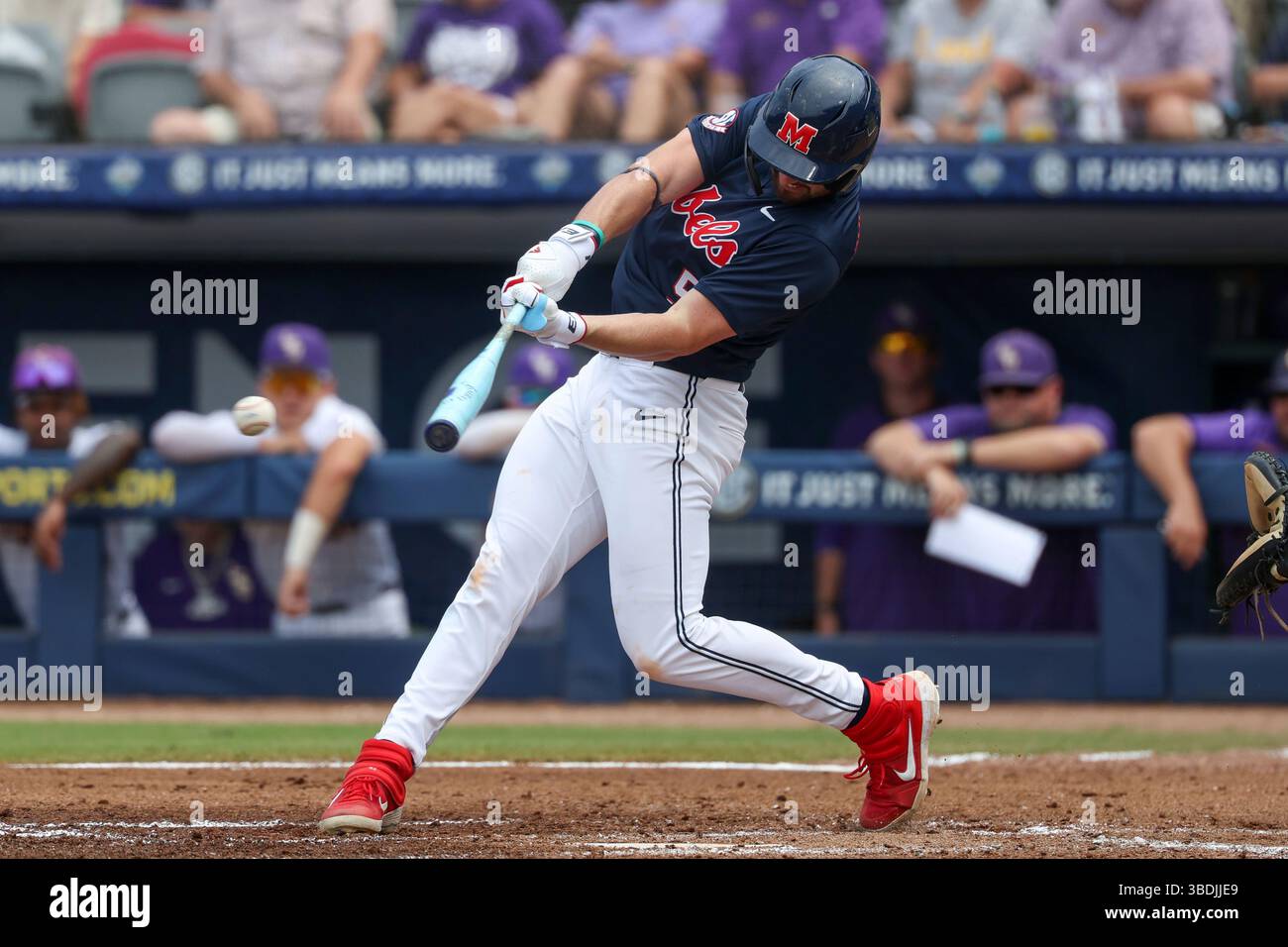 HOOVER, AL - MAY 24: Ole Miss outfielder Isaac Humphrey (51) hits a ...