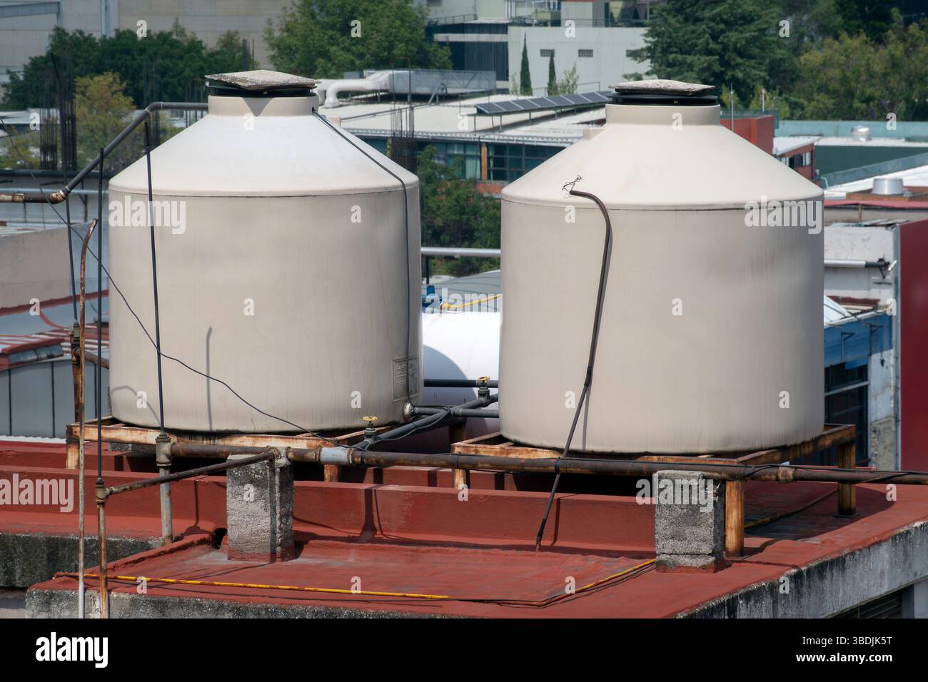 Plastic water storage tanks on rooftop in Mexico City, Mexico Stock ...