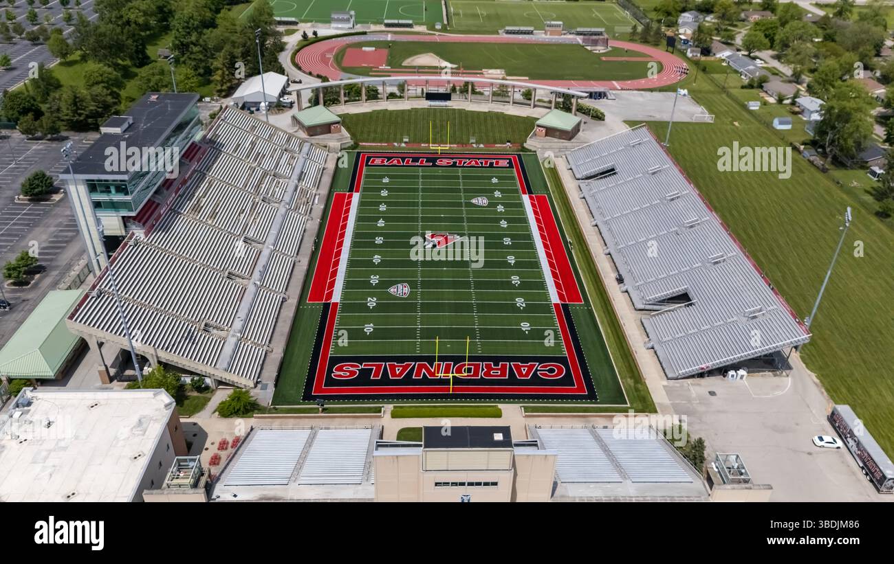 Muncie, In, USA. 24th May, 2025. Aerial view of Scheumann Stadium in ...