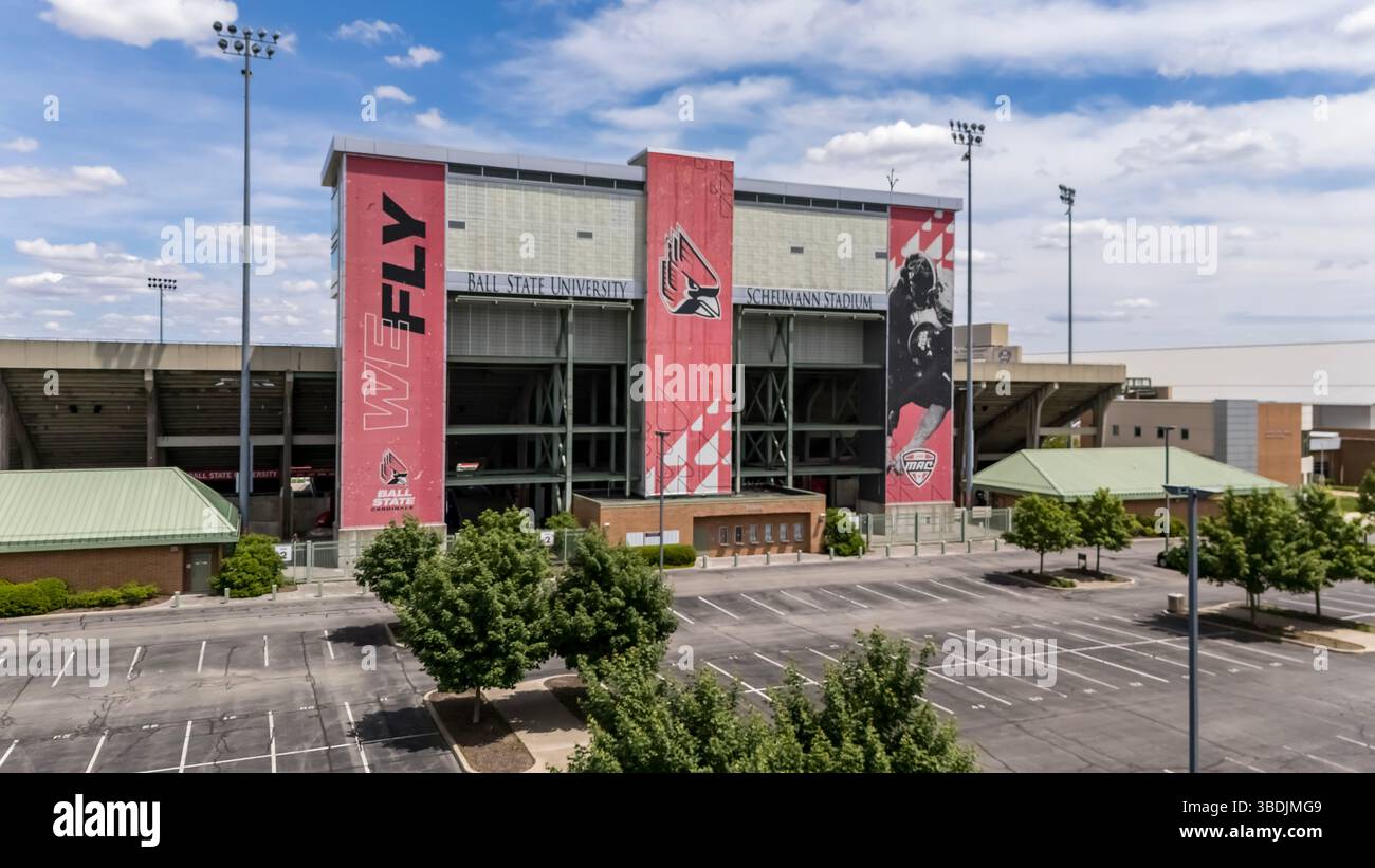 Muncie, In, USA. 24th May, 2025. Aerial view of Scheumann Stadium in ...