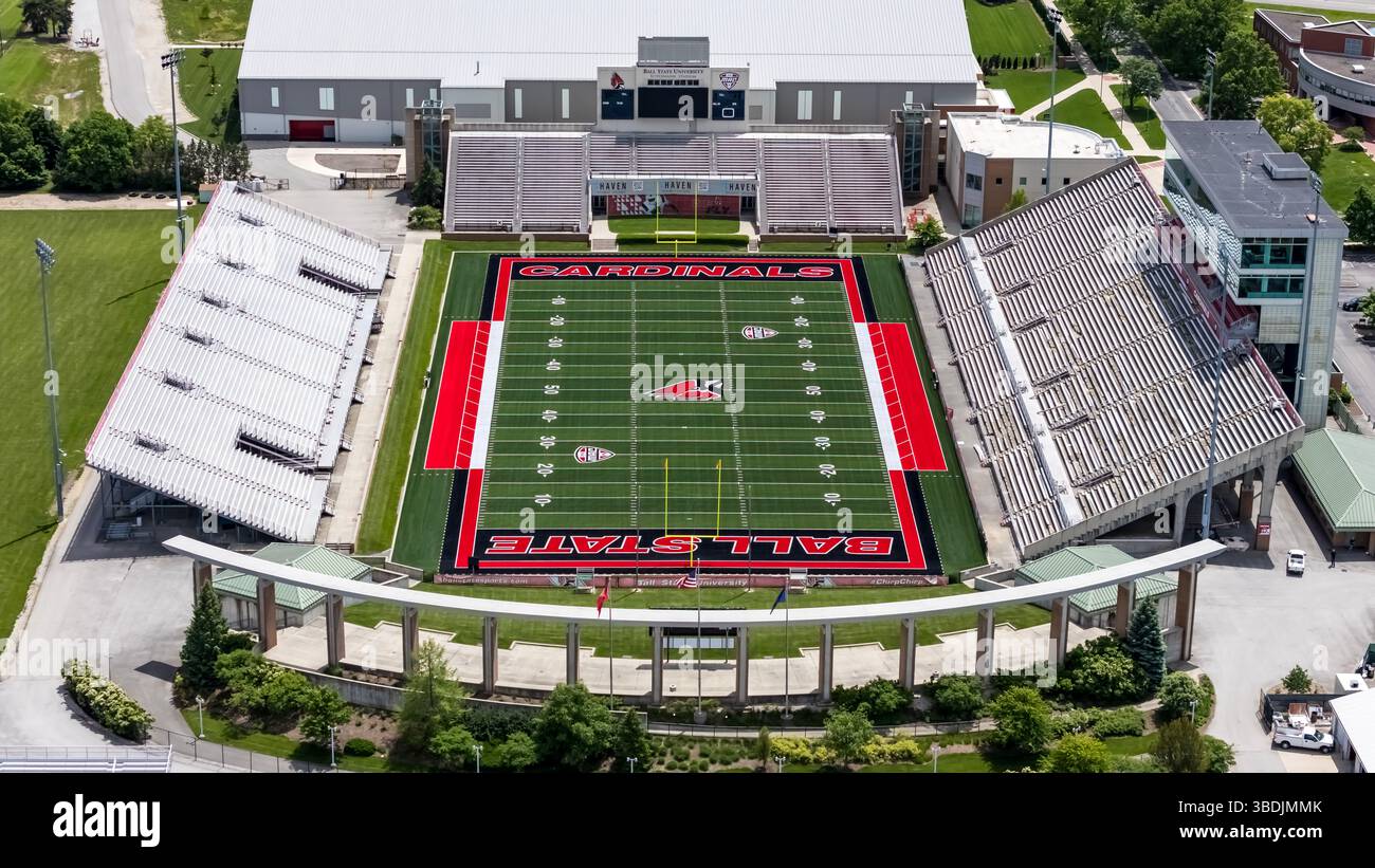 Muncie, In, USA. 24th May, 2025. Aerial view of Scheumann Stadium in ...