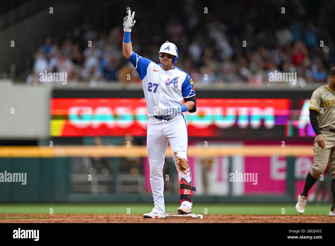 ATLANTA, GA – MAY 24: Atlanta third baseman Austin Riley (27) reacts ...