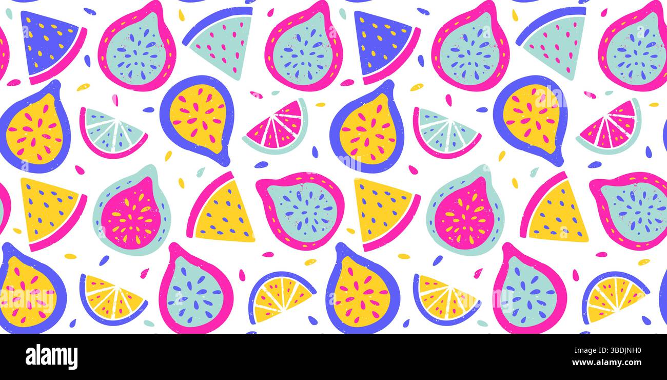 Tropical Exotic Fig Lemon Citrus Fruit Pattern Crayon Bg Texture Summer ...
