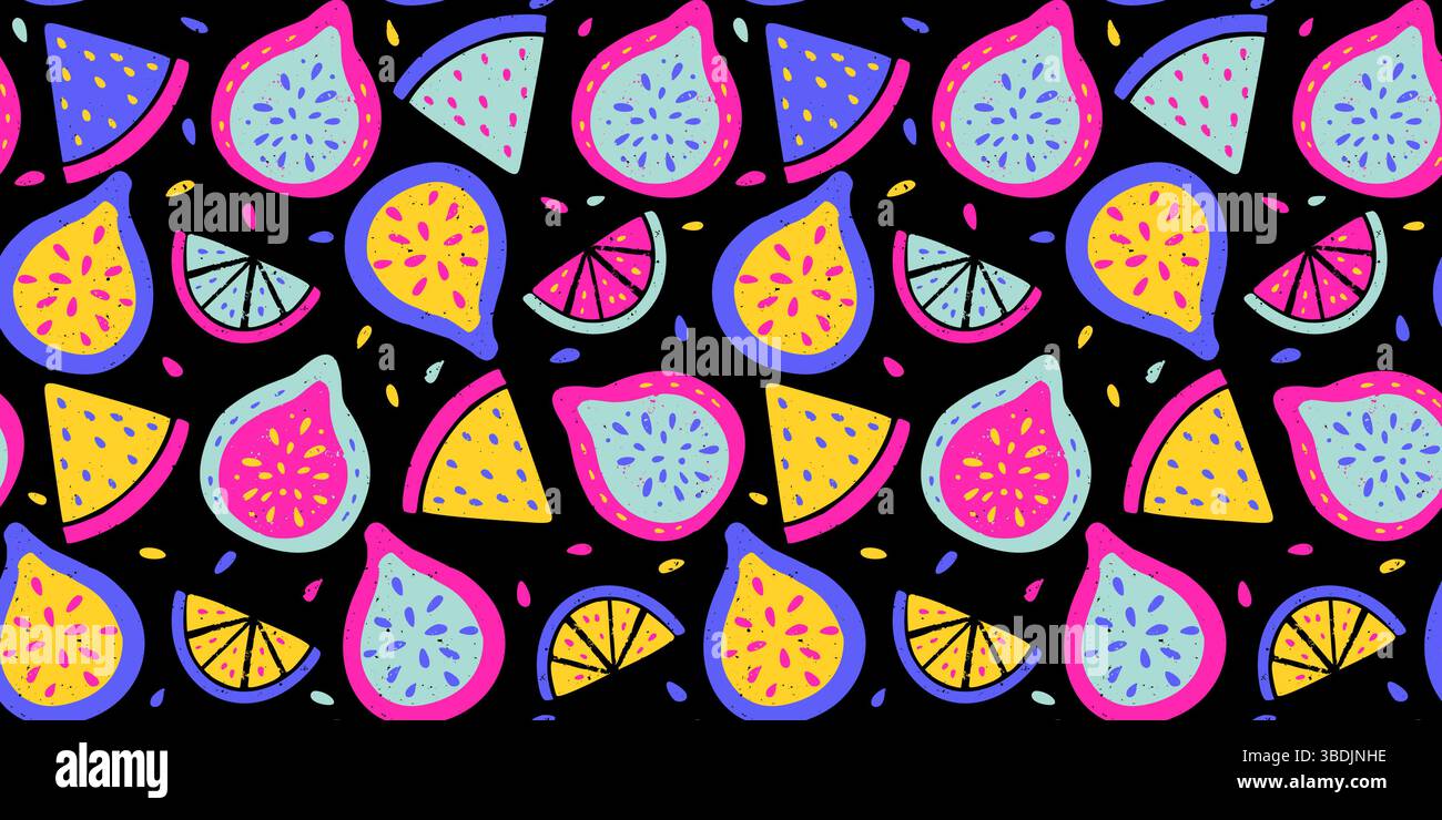 Tropical Exotic Fig Lemon Citrus Fruit Pattern Crayon Bg Texture Summer ...