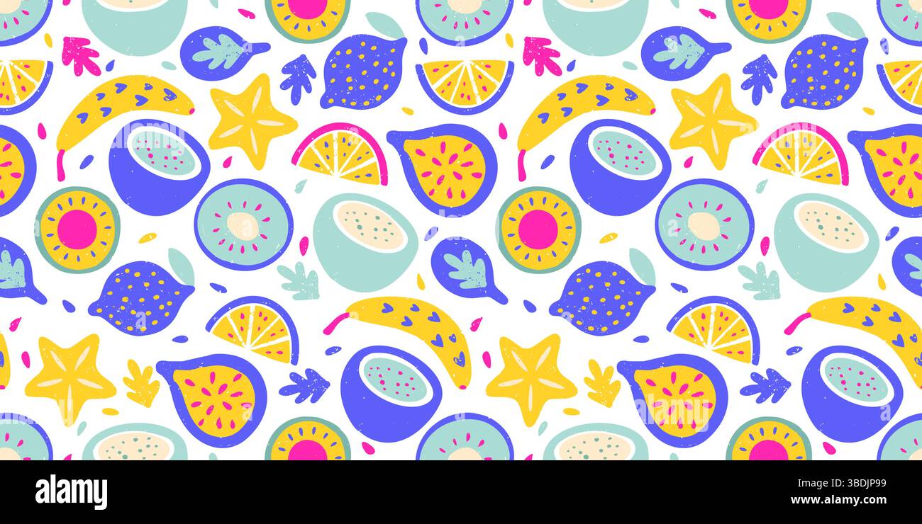 Tropical Exotic Fruit Pattern Crayon Bg Kiwi Lemon Banana Carambola ...