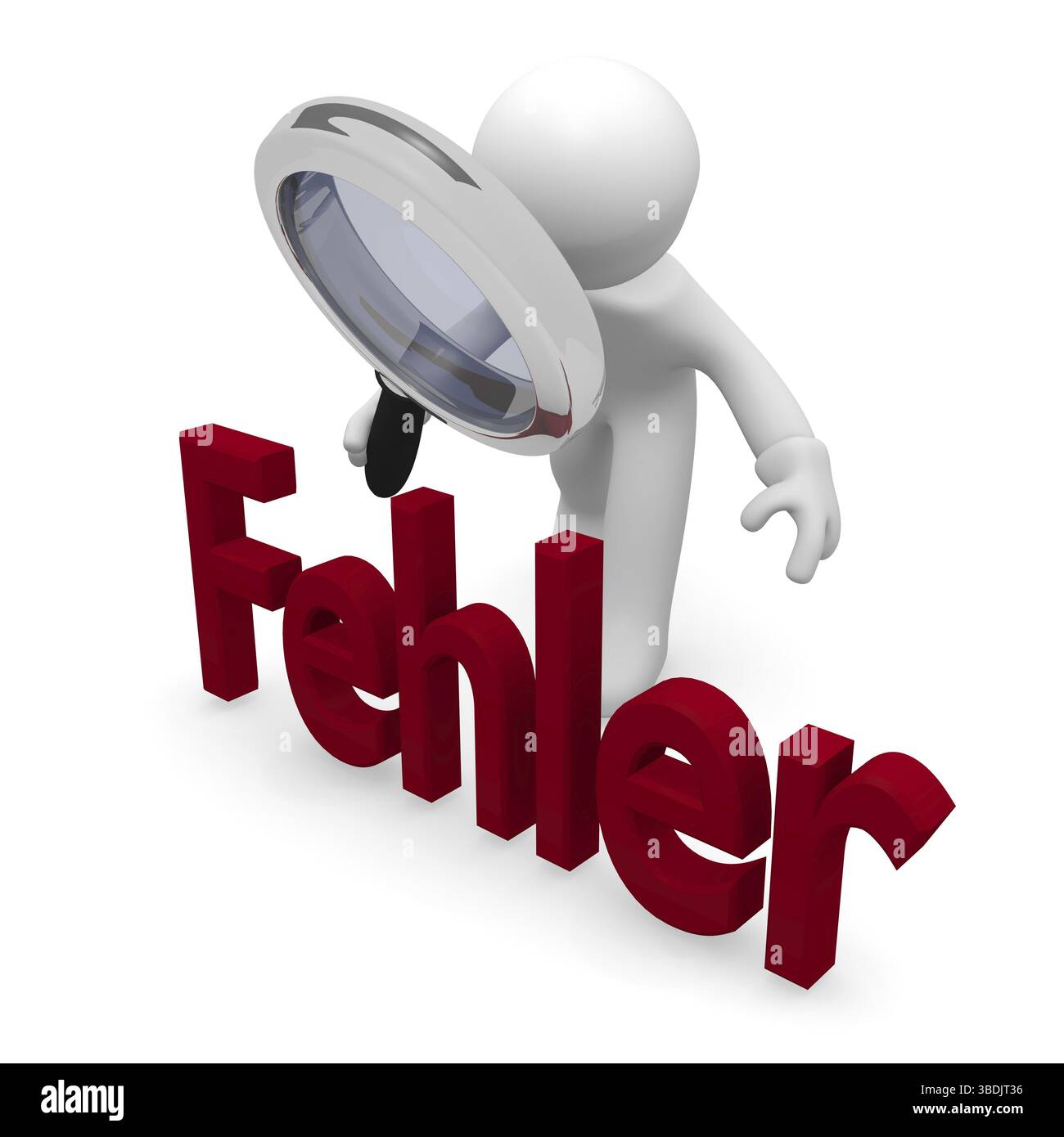 German error search concept, 3d man with magnifying glass Stock Photo ...