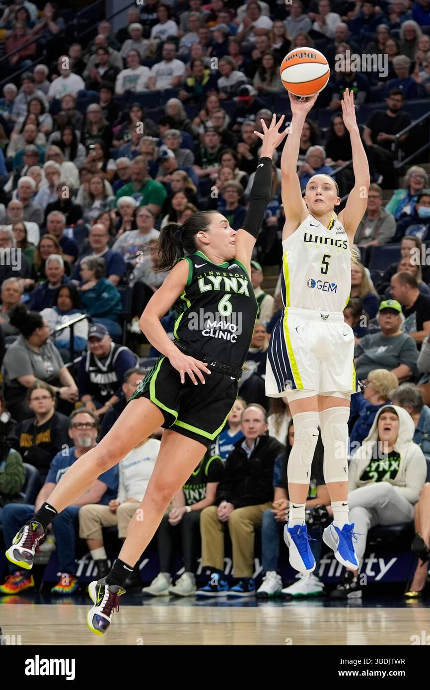 Dallas Wings guard Paige Bueckers (5) shoots over Minnesota Lynx ...