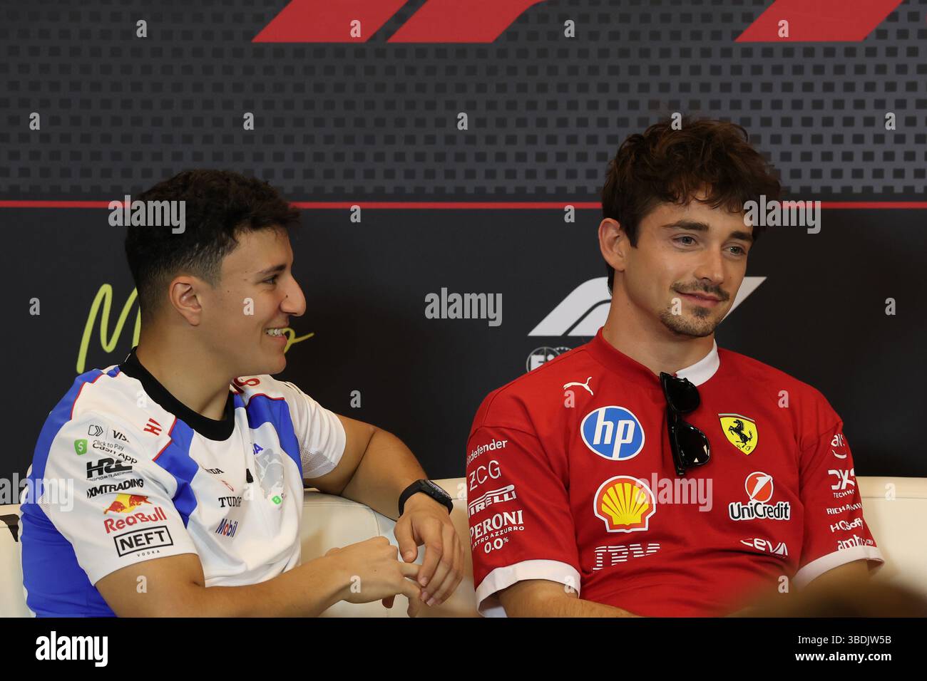 #6 Isack Hadjar (FRA) Visa Cash App Racing Bulls F1 Team (ITA) & #16 Charles Leclerc (MCO ...