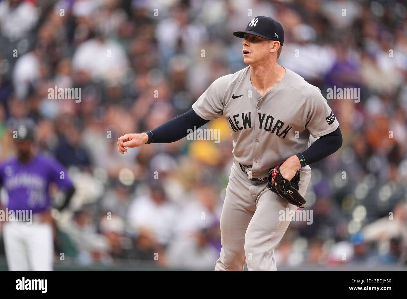 New York Yankees relief pitcher Ian Hamilton works against the Colorado ...