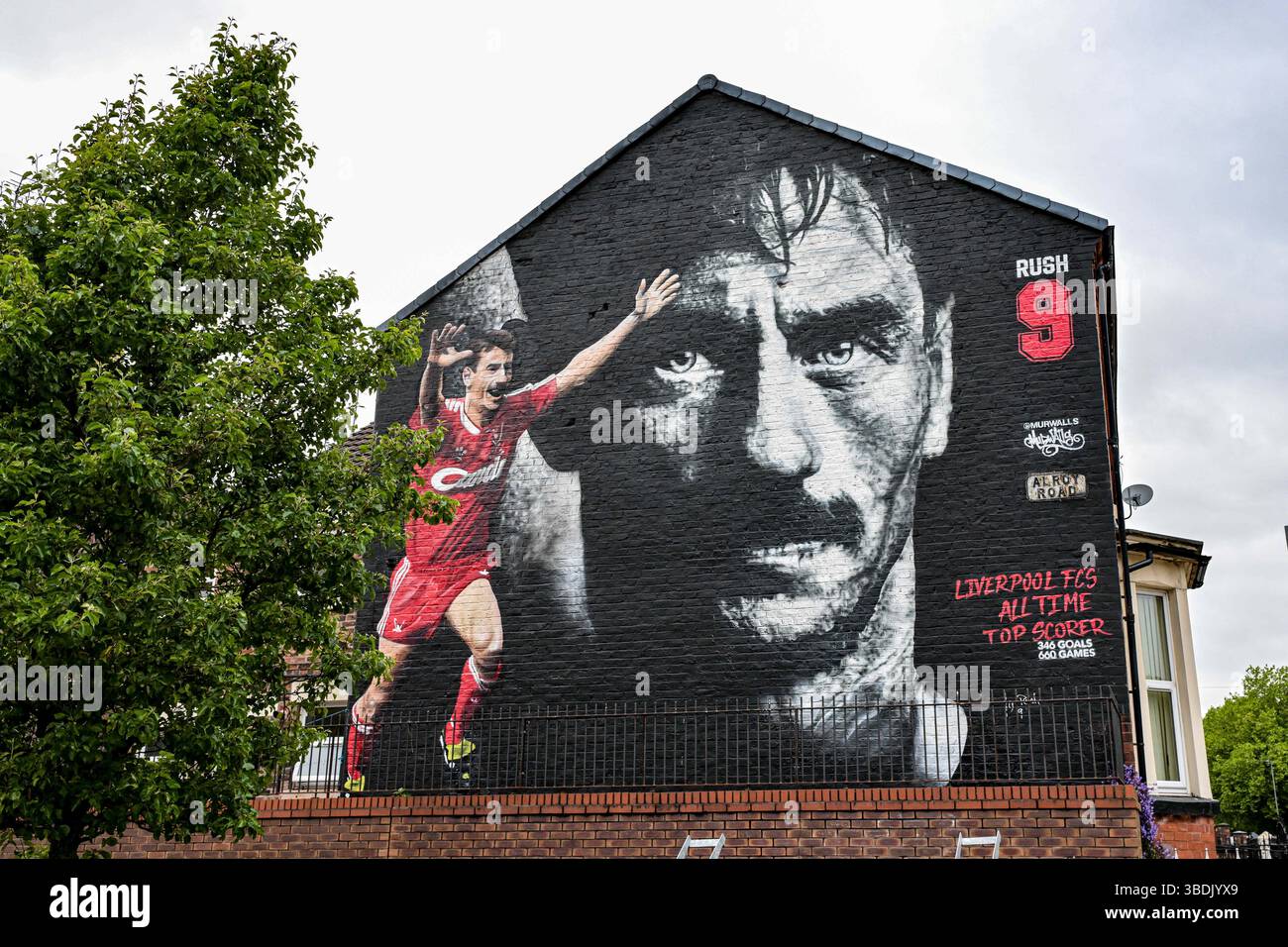 ANfield, Liverpool, UK. 24th May, 2025. A painted mural of former ...