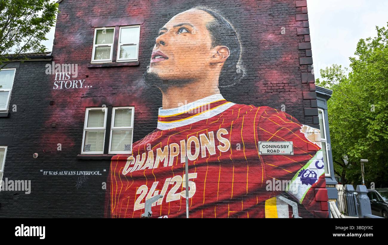 ANfield, Liverpool, UK. 24th May, 2025. A painted mural of Liverpool ...