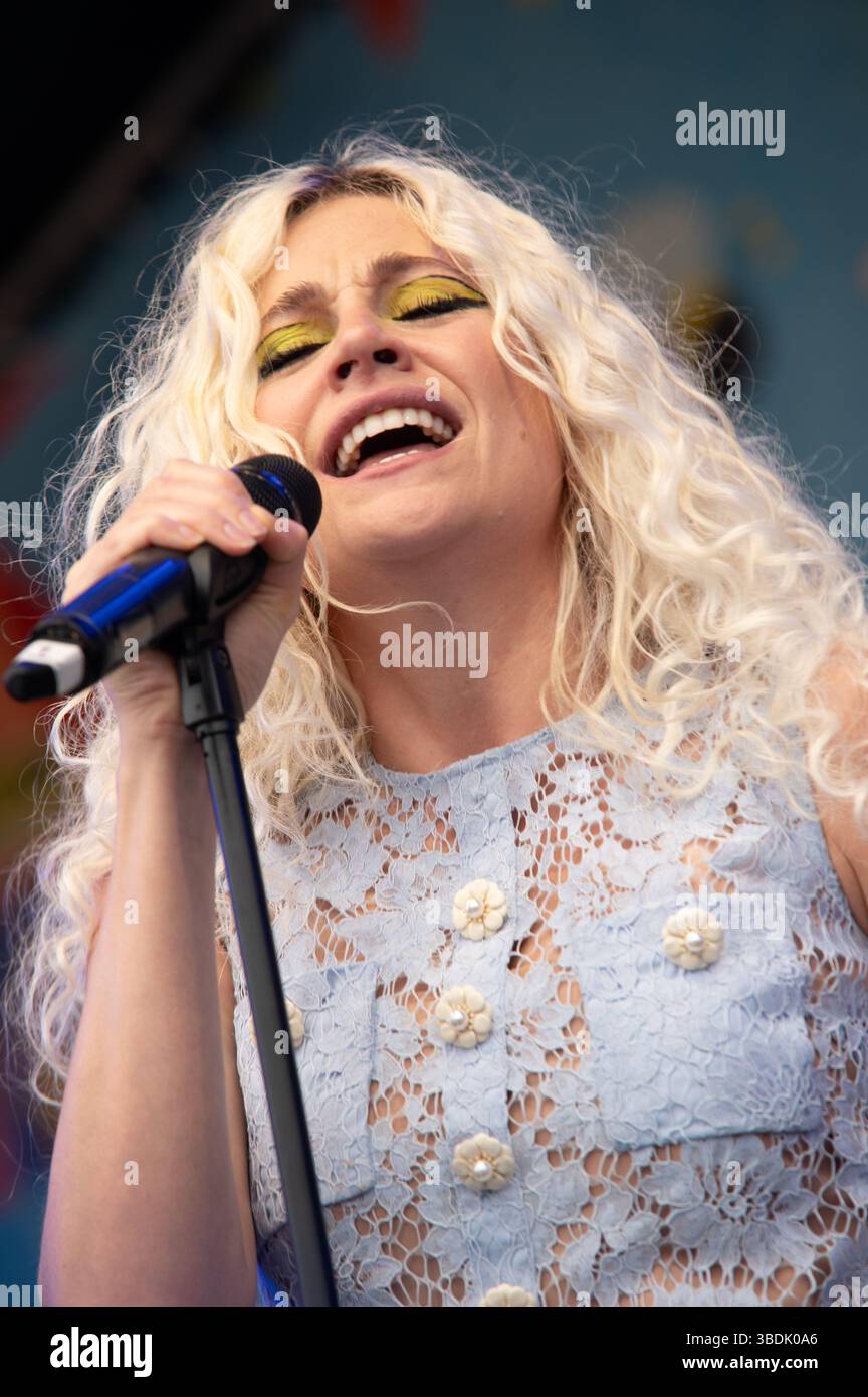 London, England. 24th May 2025. Pixie Lott wears a tshirt gifted by a ...