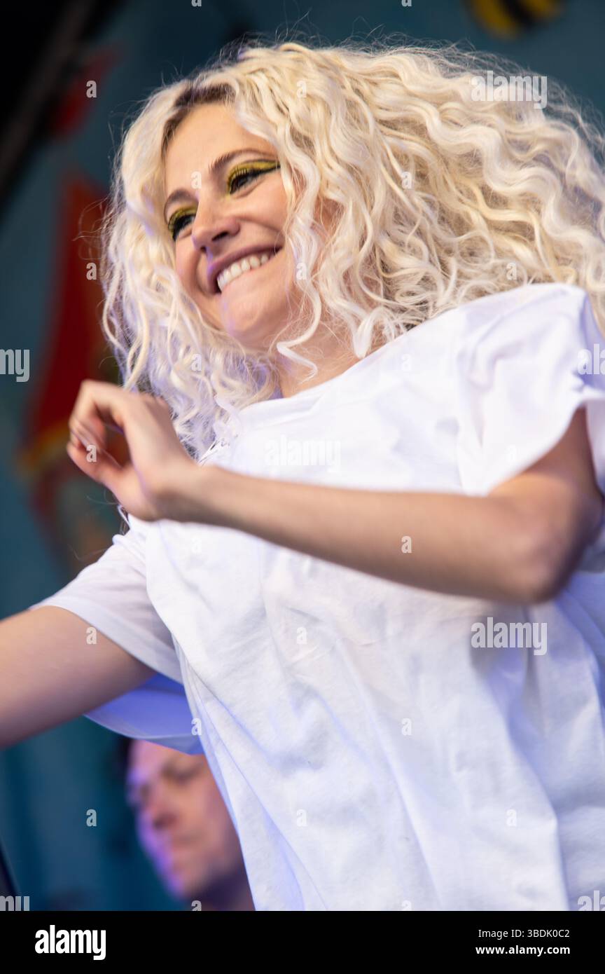 London, England. 24th May 2025. Pixie Lott wears a tshirt gifted by a ...