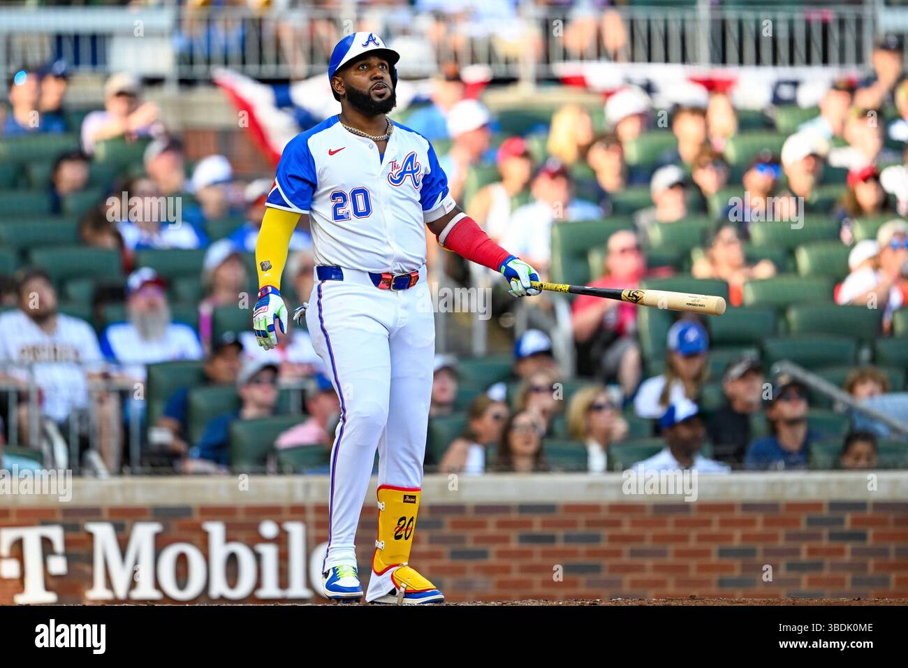 ATLANTA, GA – MAY 24: Atlanta designated hitter Marcell Ozuna (20) hits ...