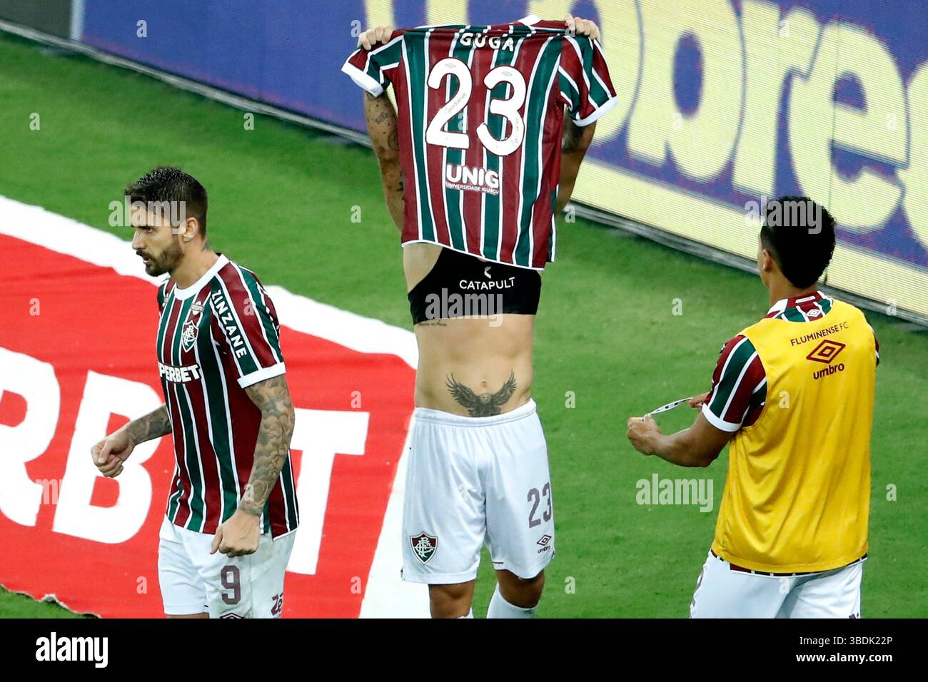 Rio de Janeiro, Brazil. 24th May, 2025. Guga of Fluminense celebrates ...