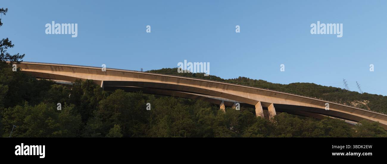 A panorama view of the Chillon Viaduct highway A9 bridge above Montreux ...