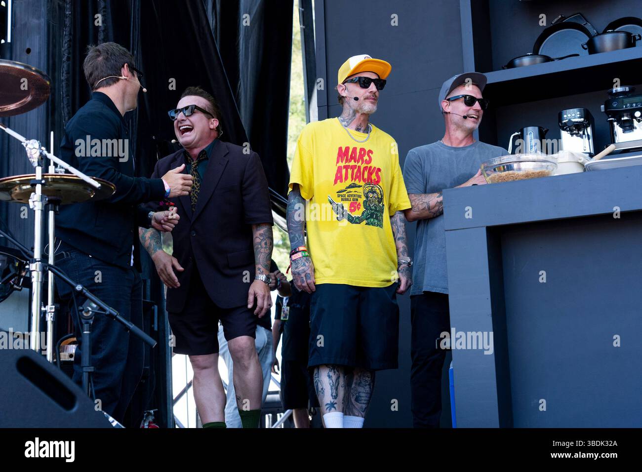Adam DeVine, from left, Tre Cool, Bryan Voltaggio, and Michael ...