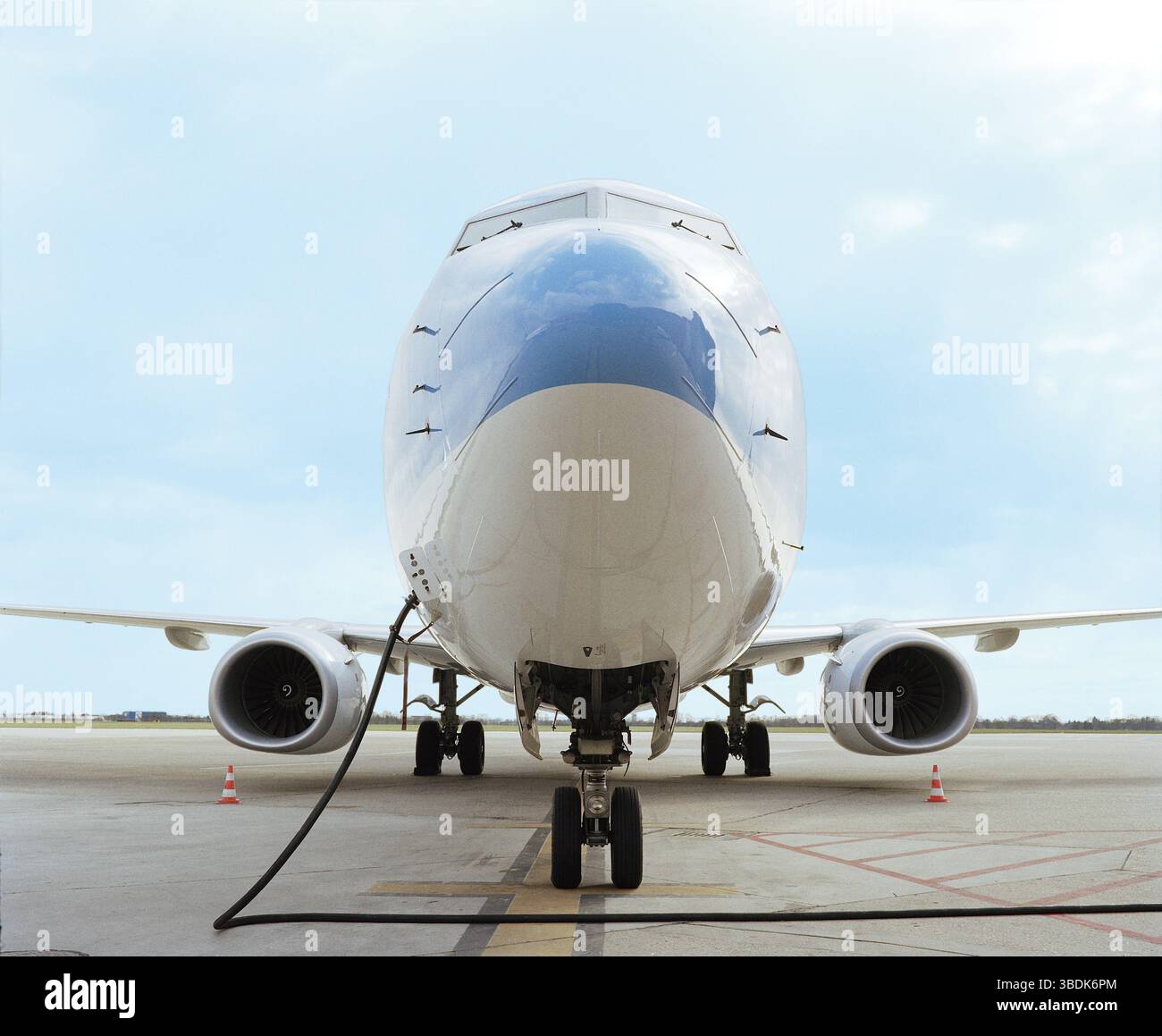 Twin-engine Boeing 737-800 of the airline TUI/Neos, ground power supply ...