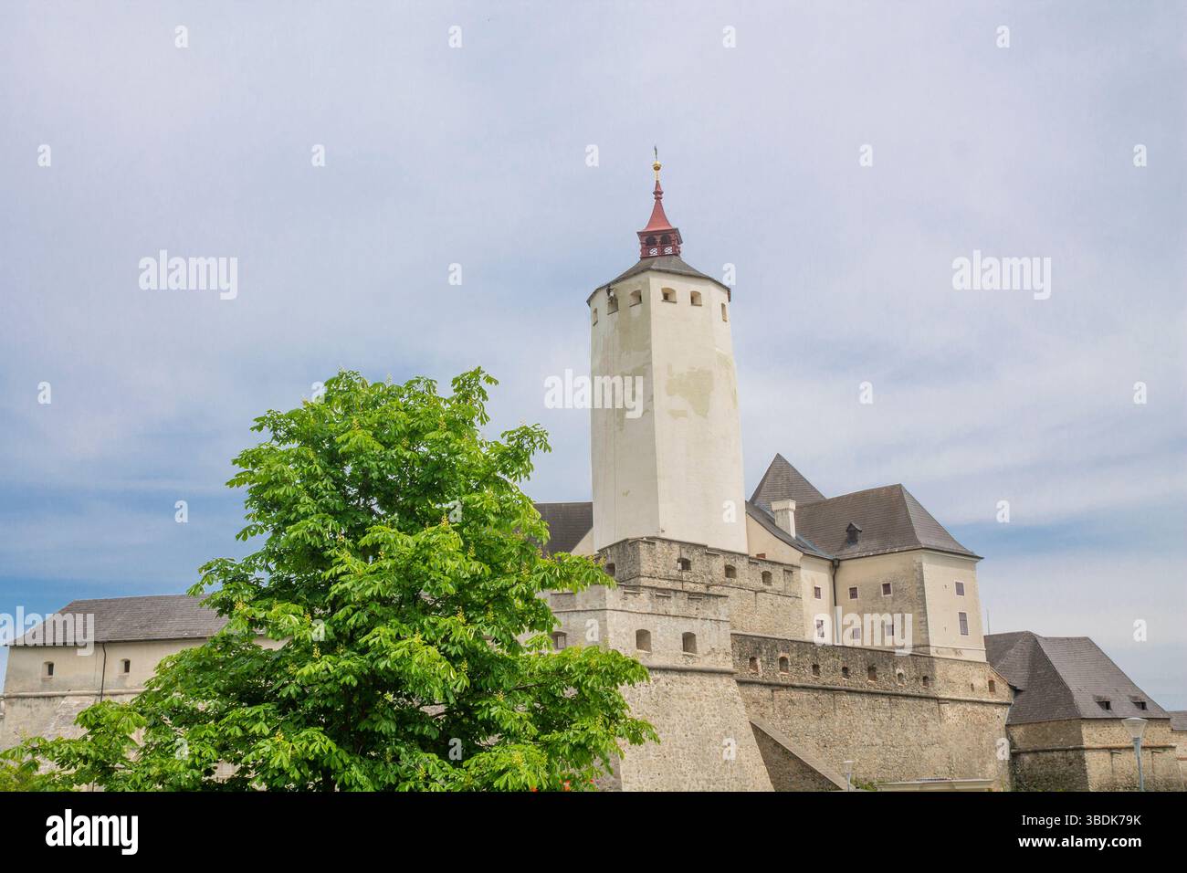 Burg castle with towers and fortifications in Austria. Medieval castle ...