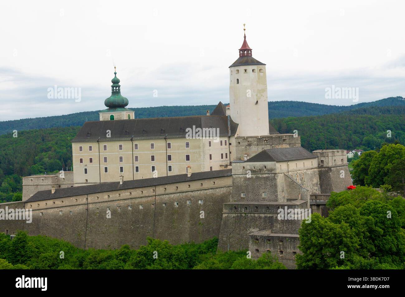 Burg castle with towers and fortifications in Austria. Medieval castle ...