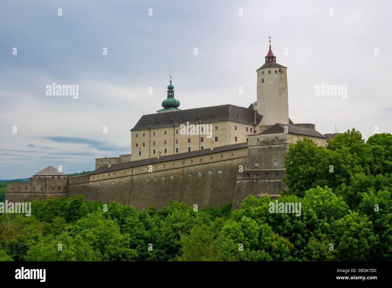 Burg castle with towers and fortifications in Austria. Medieval castle ...