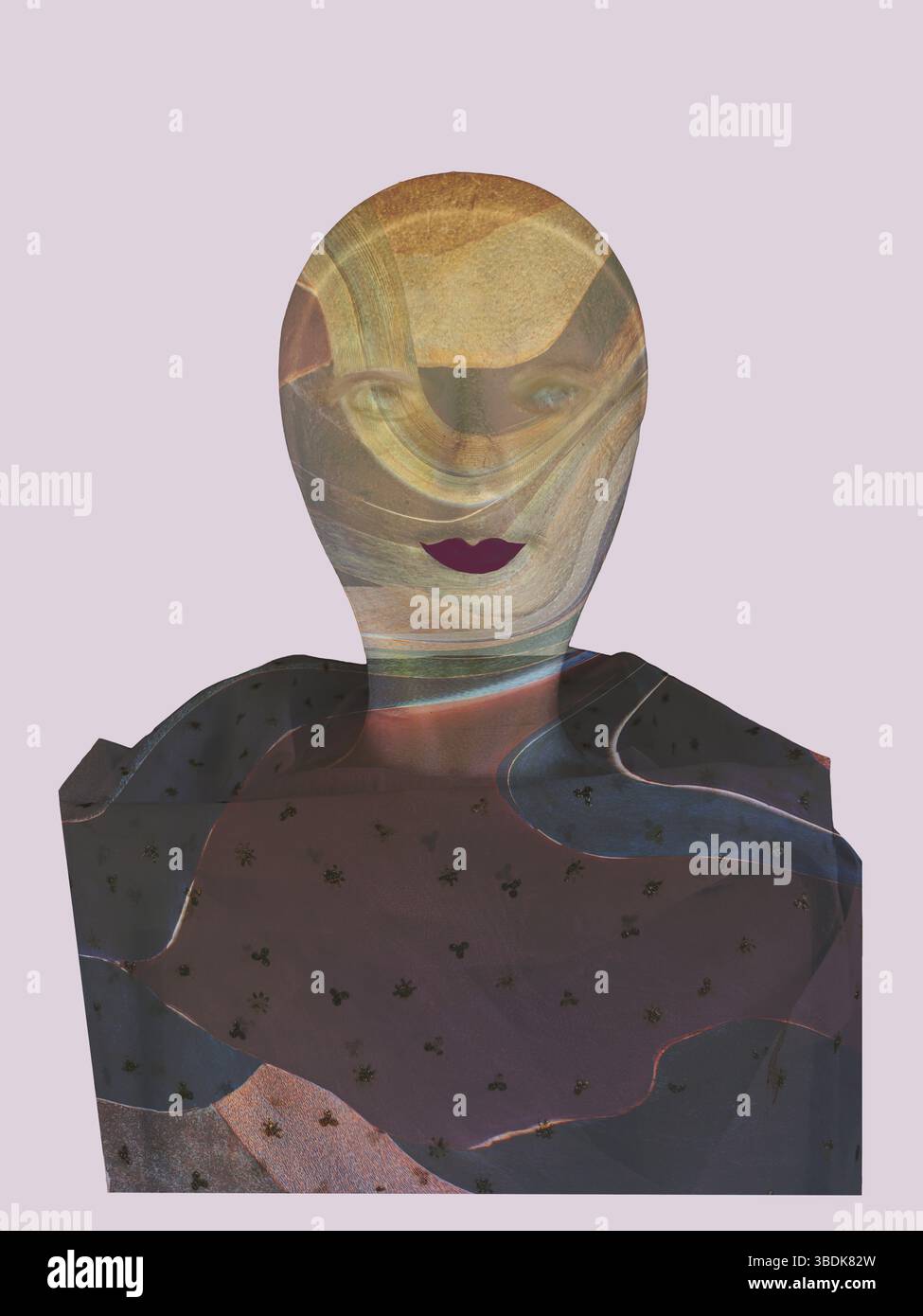 Abstract art avant-garde shows composite bald woman bust character ...