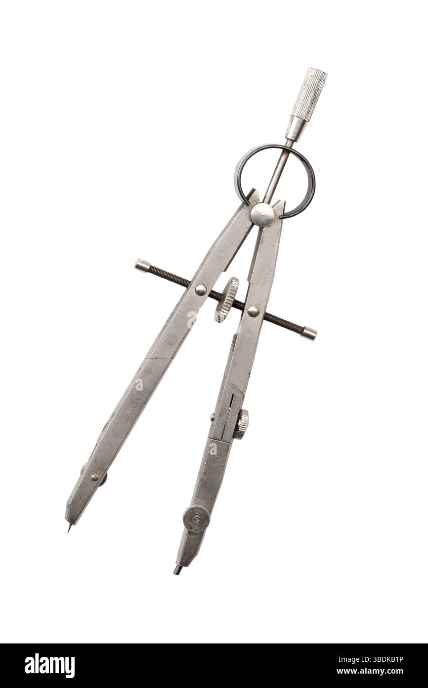 Used old drawing compasses for graphic design, isolated on white Stock ...