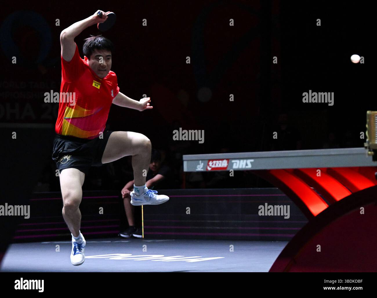 Doha, Qatar. 24th May, 2025. Liang Jingkun hits a return during the men ...