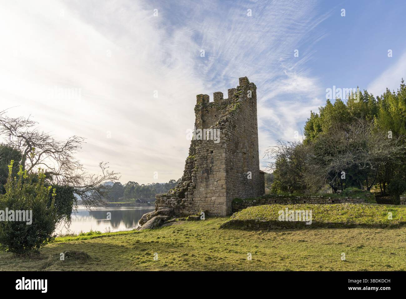 A view of the ruins of the Torres de Oeste Castle and fortress on the ...