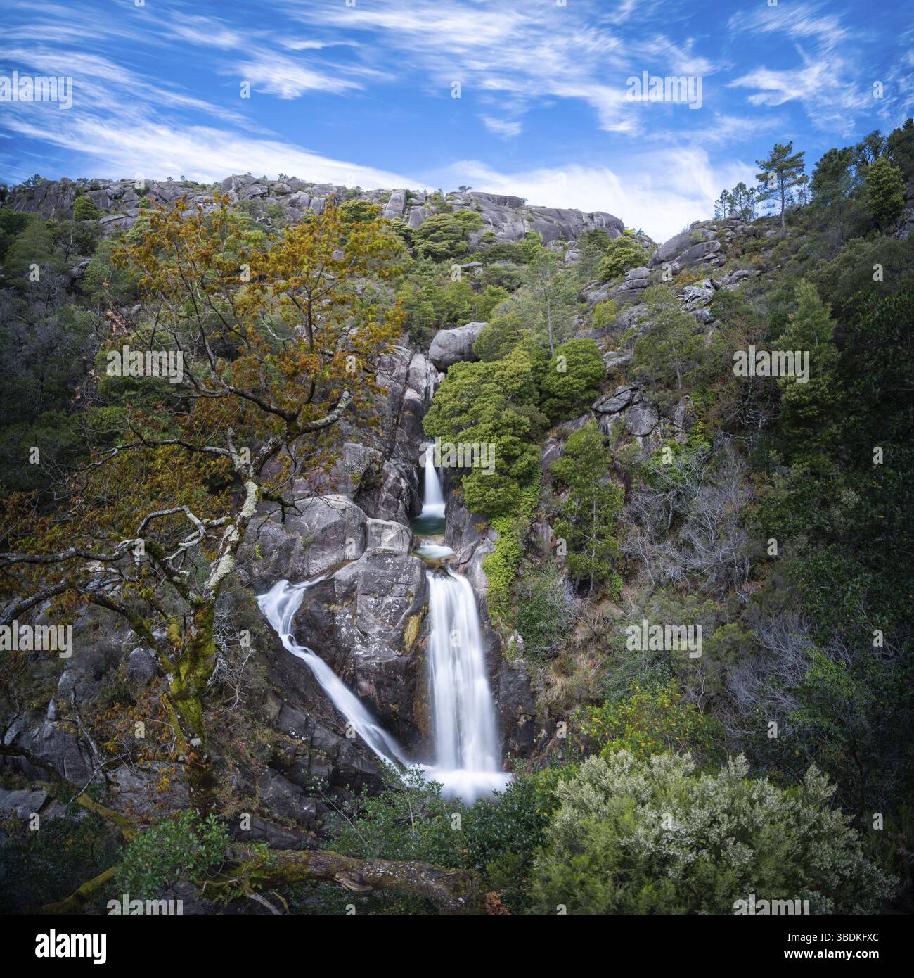 A view of the Cascata do Arado waterfalls in the Peneda-Geres National ...