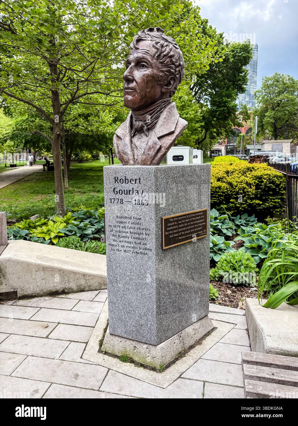 Robert Gourlay statue in St. James Park, Toronto, Canada. Bronze bust ...